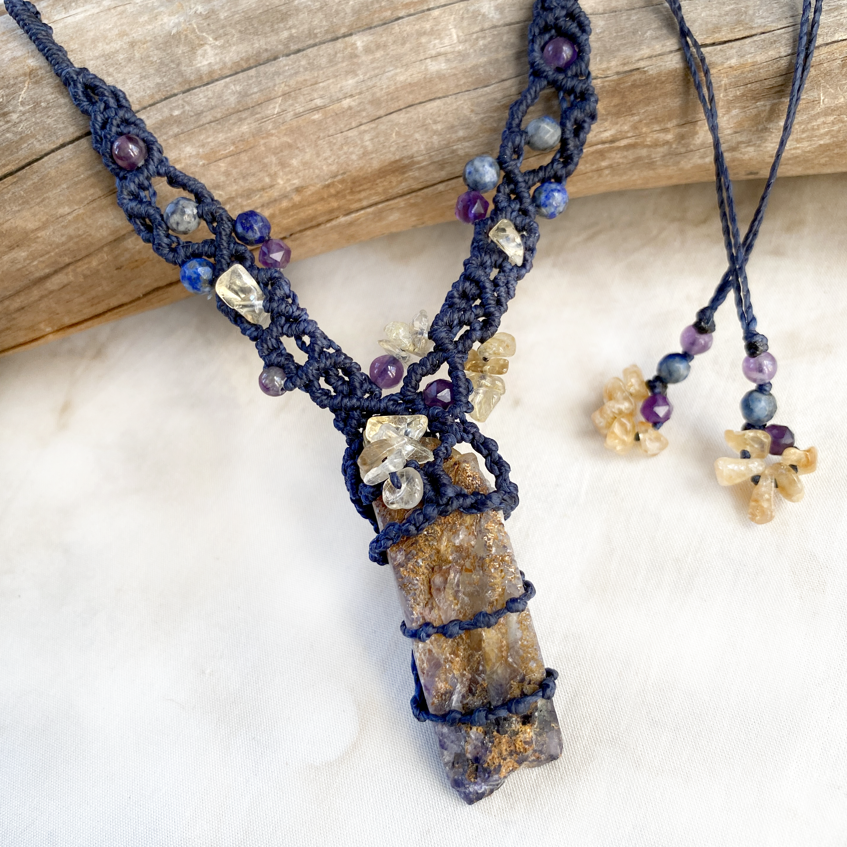 Crystal healing amulet with rare Blue John Fluorite – Spirit Carrier