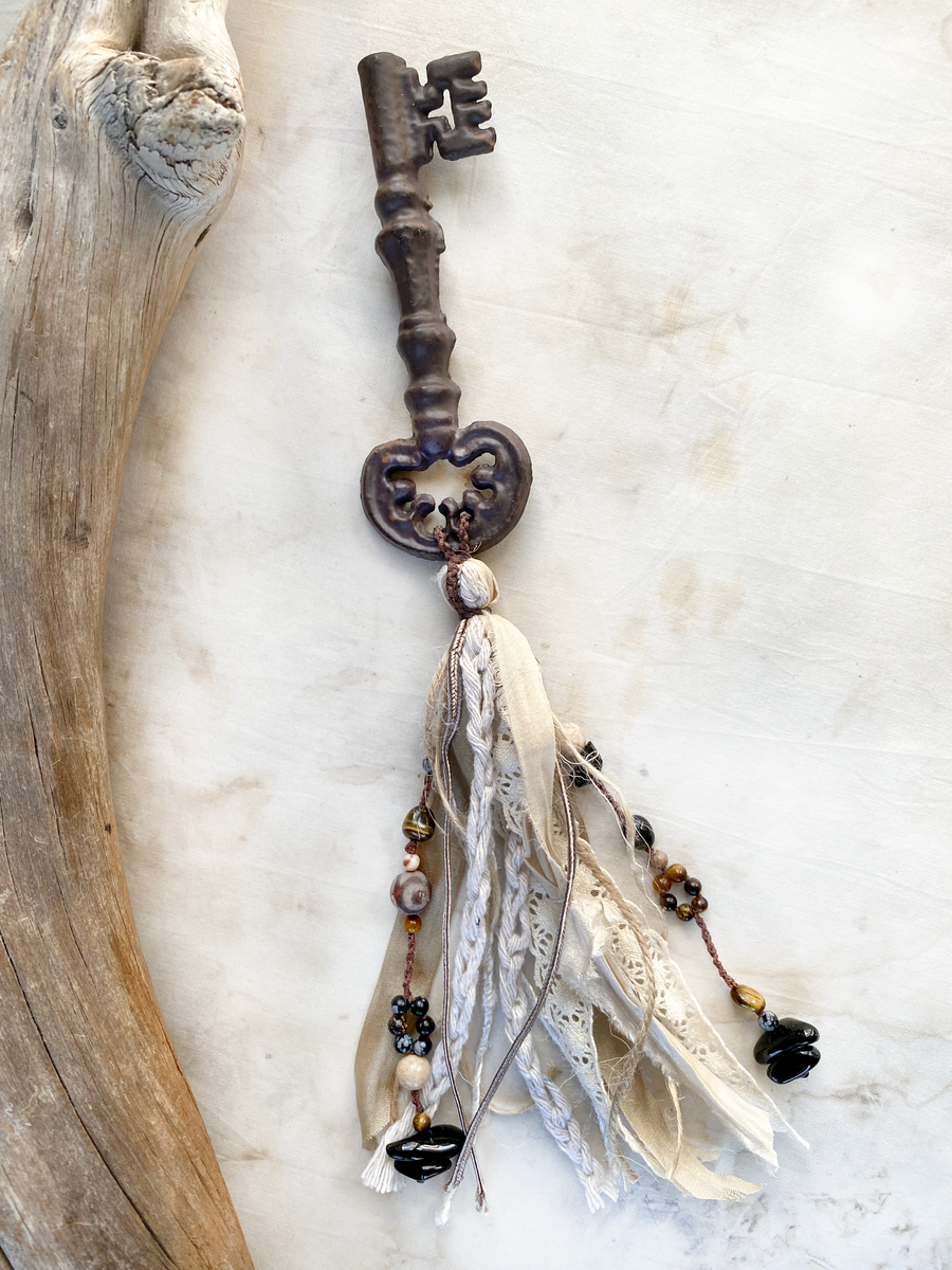 Altar element ~ large cast iron key with tassel – Spirit Carrier