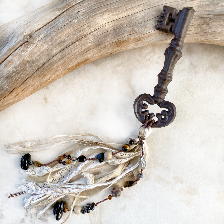 Altar element ~ large cast iron key with tassel – Spirit Carrier