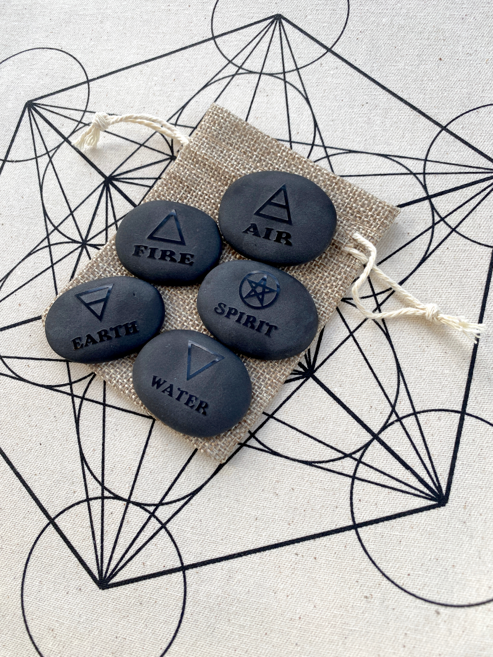 Set of element stones with Metatron's Cube crystal grid cloth – Spirit ...