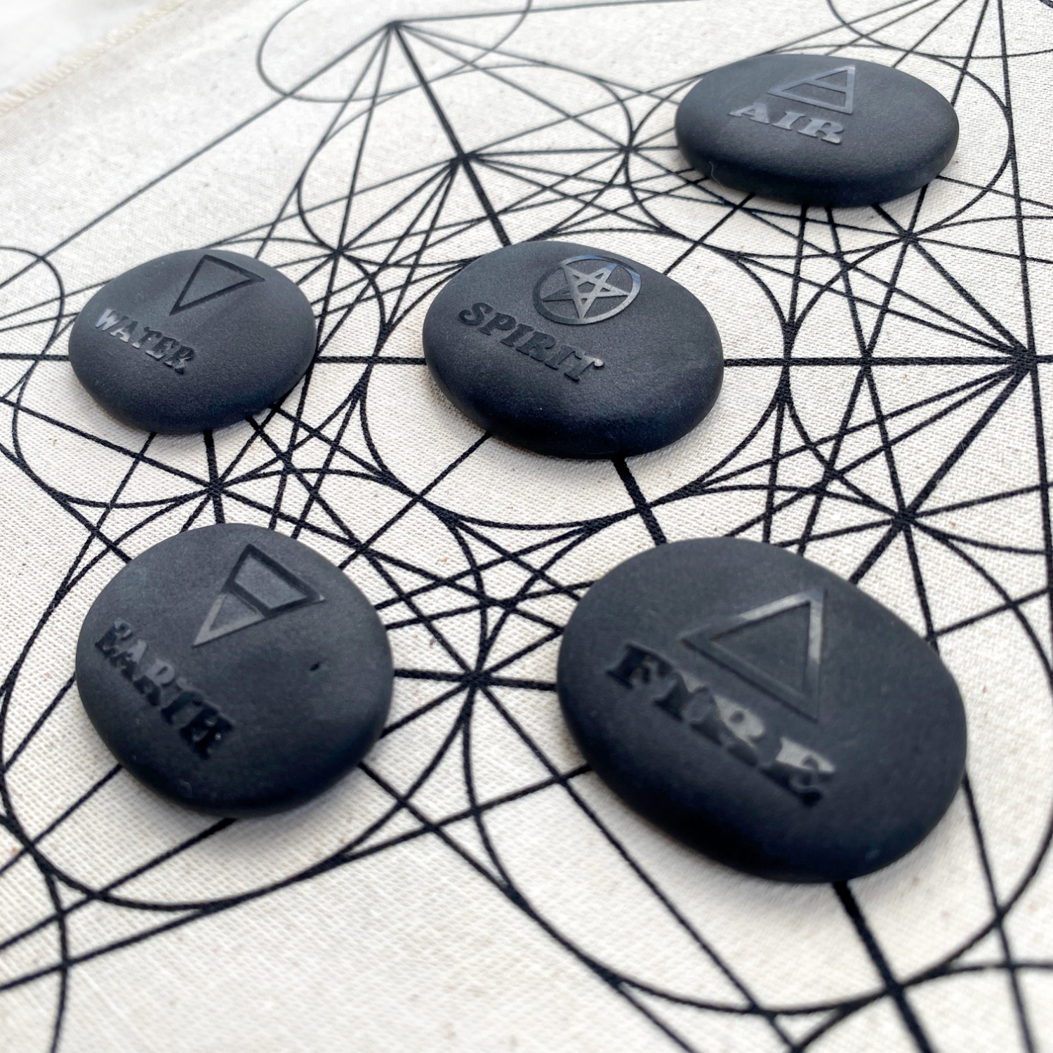 Set of element stones with Metatron's Cube crystal grid cloth – Spirit ...