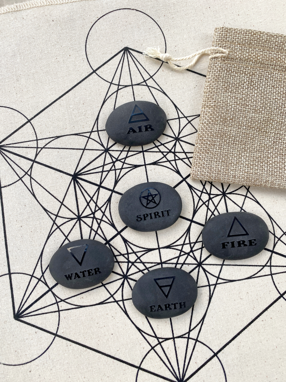 Set of element stones with Metatron's Cube crystal grid cloth – Spirit ...