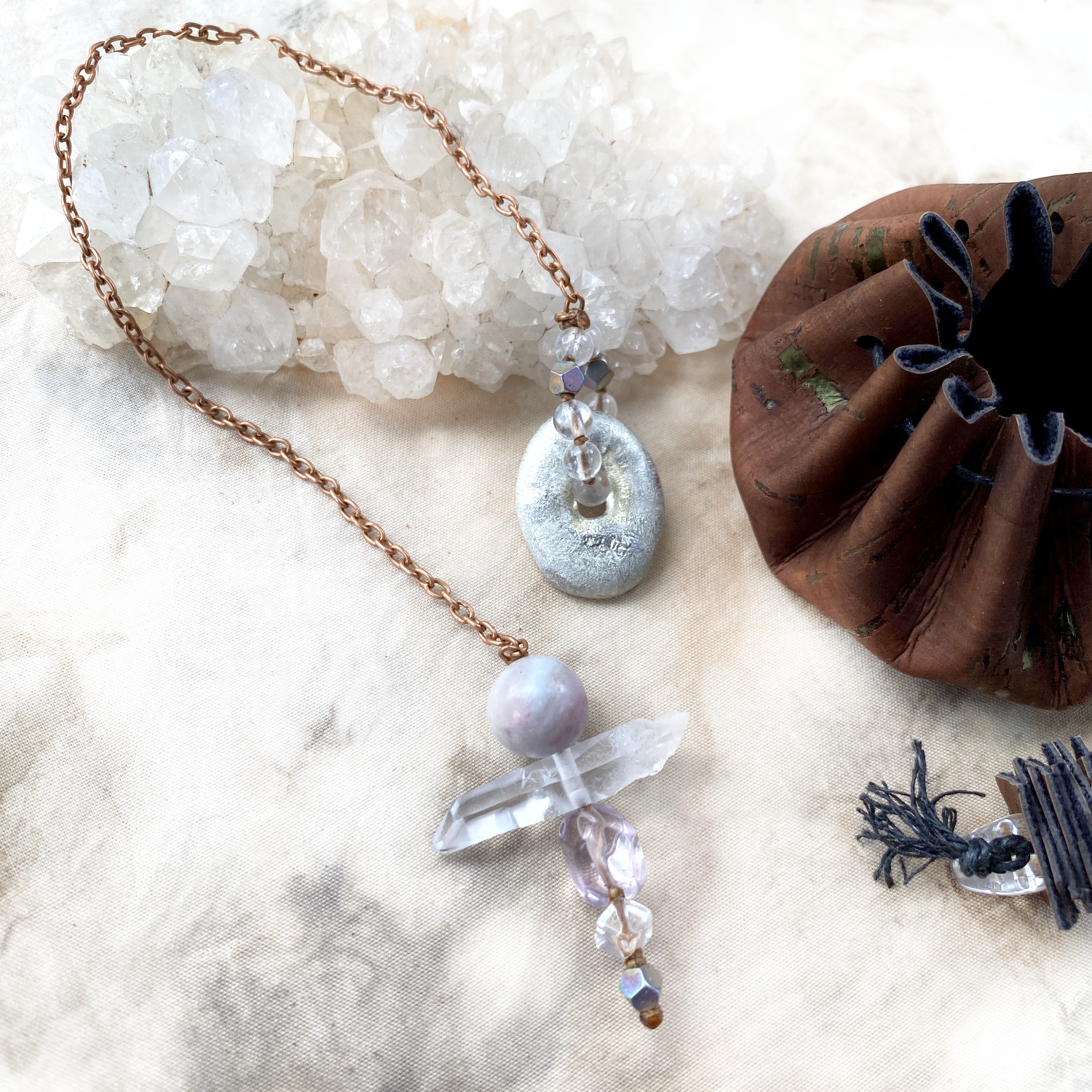 Unique crystal pendulum with pure copper chain & pewter handle – Spirit ...