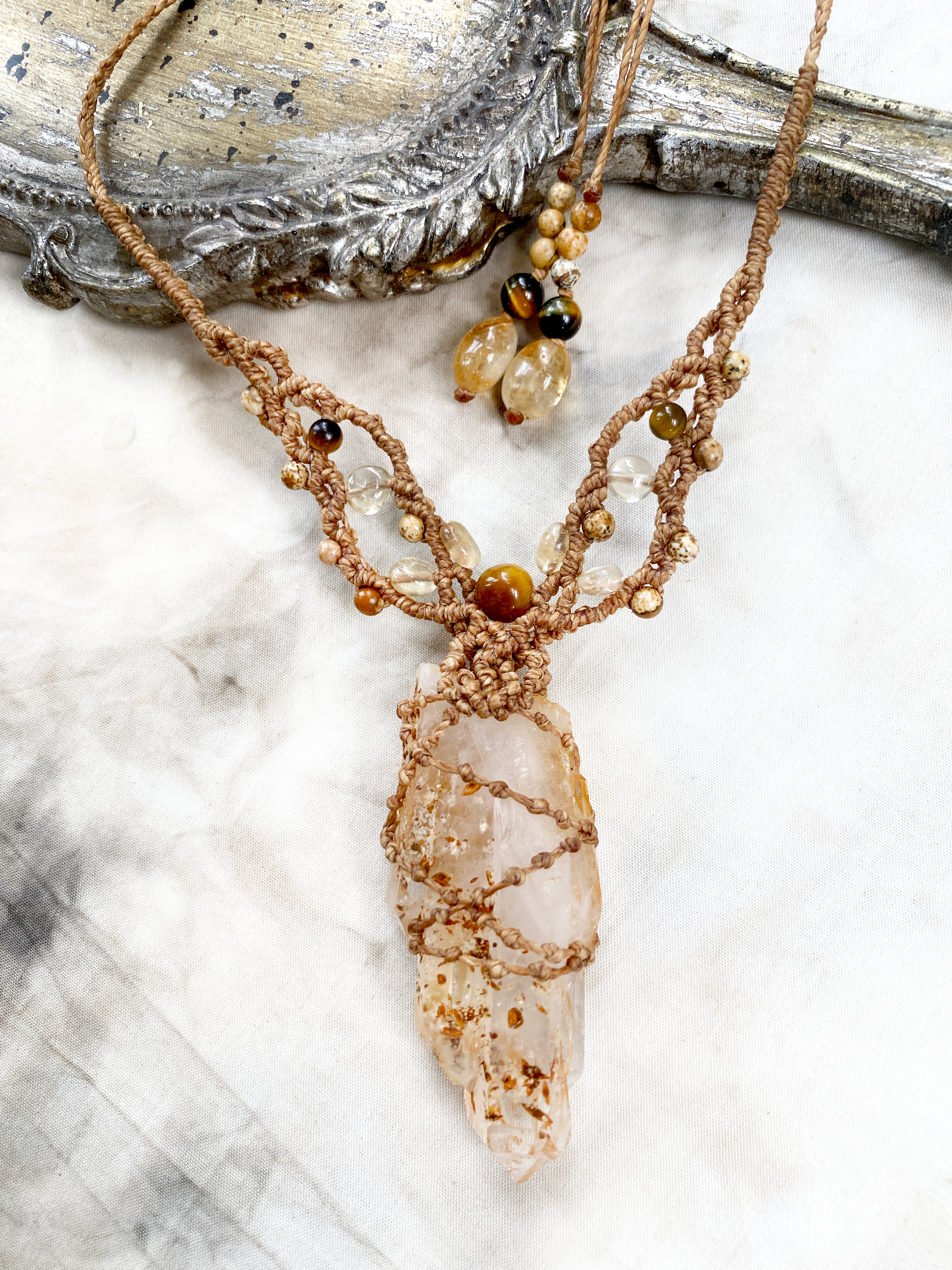 Crystal healing amulet with Limonite coated Quartz – Spirit Carrier