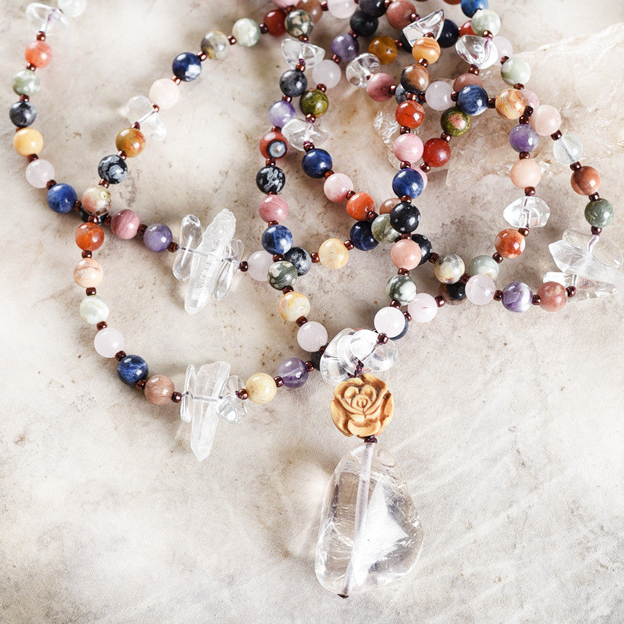 Gemstone mala with several gems combined with clear Quartz – Spirit Carrier