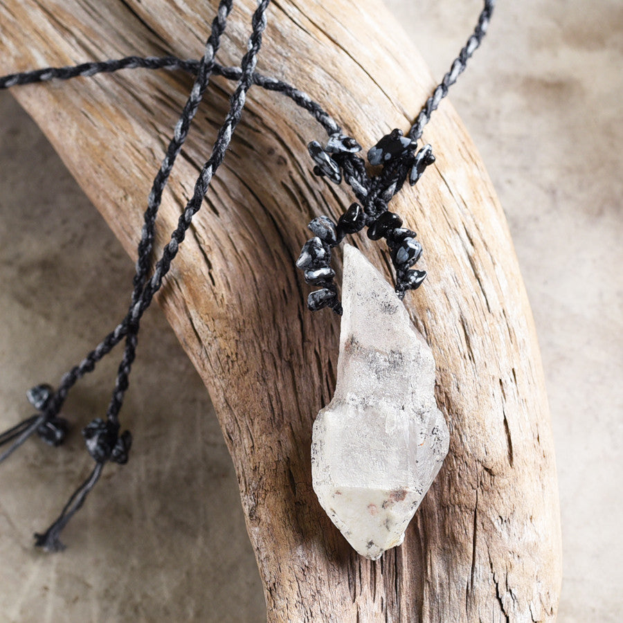 Sceptre Quartz stone talisman with Snowflake Obsidian – Spirit Carrier