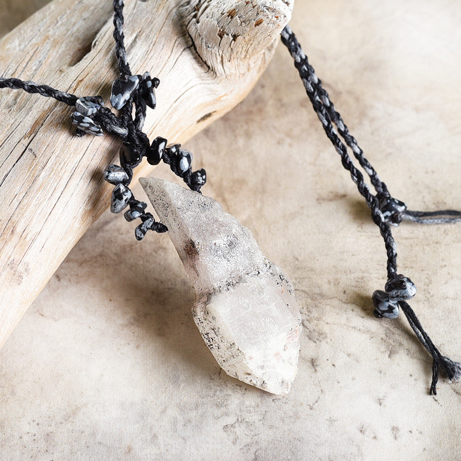 Sceptre Quartz stone talisman with Snowflake Obsidian – Spirit Carrier