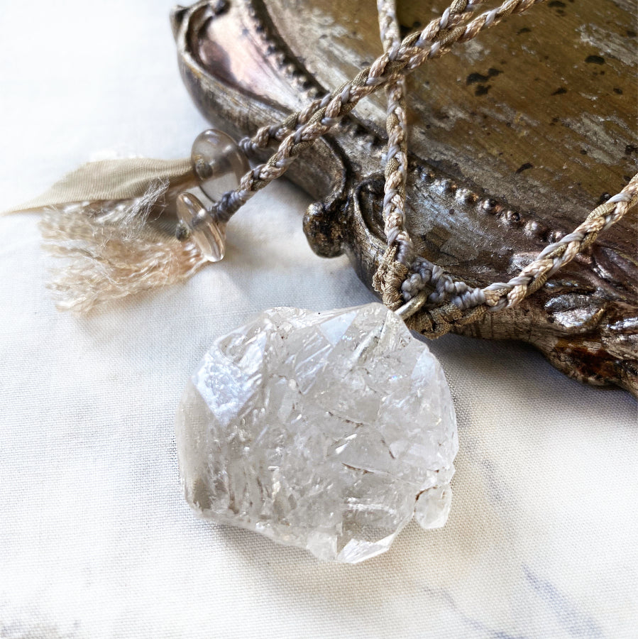 'Soul Path' crystal healing talisman with Fenster Quartz in satin & si ...