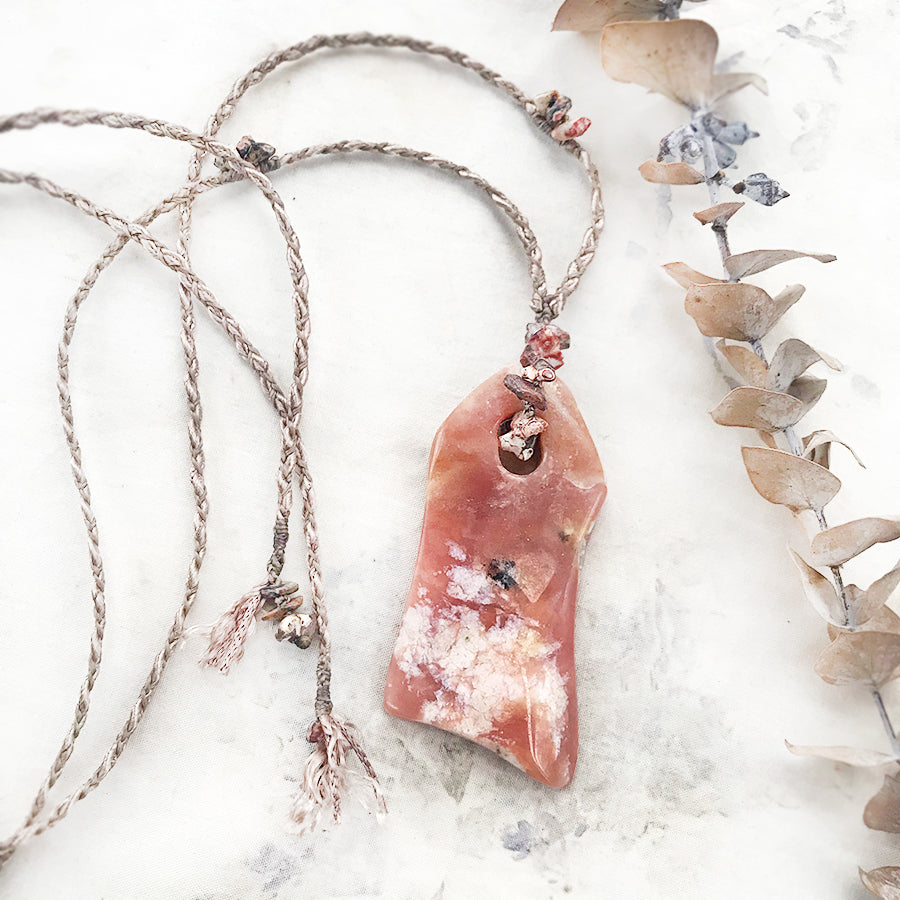Peruvian pink Opal crystal healing amulet – Spirit Carrier