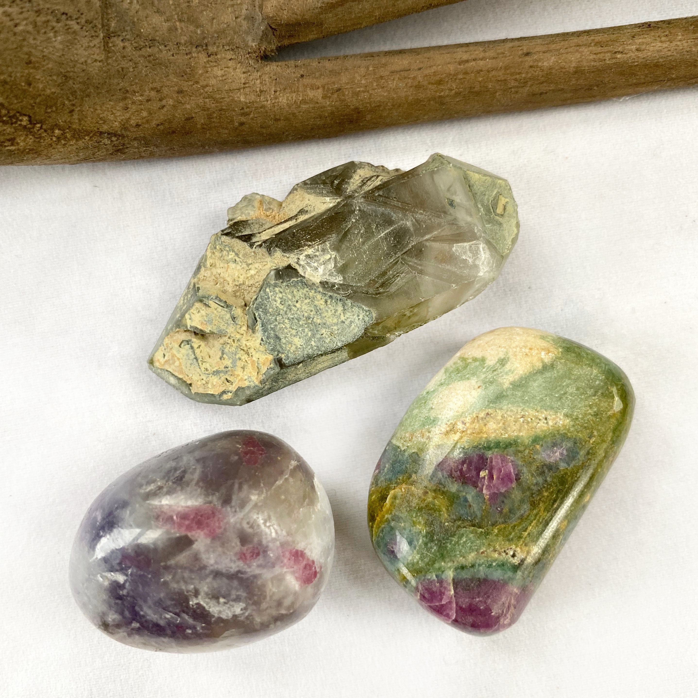 Crystal trio with Ruby in Fuchsite, Pegmatite & Chlorite Quartz ...