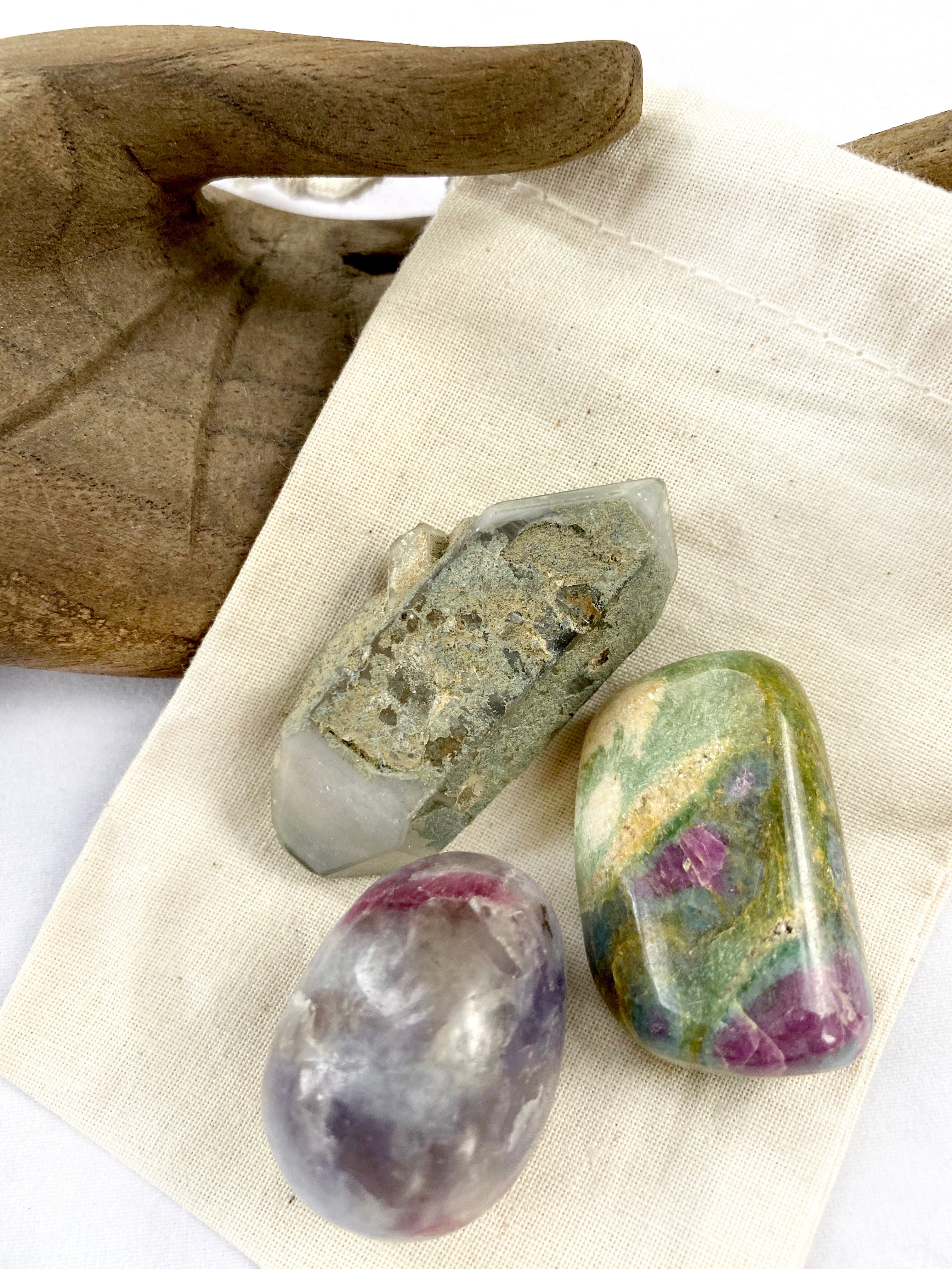 Crystal trio with Ruby in Fuchsite, Pegmatite & Chlorite Quartz ...