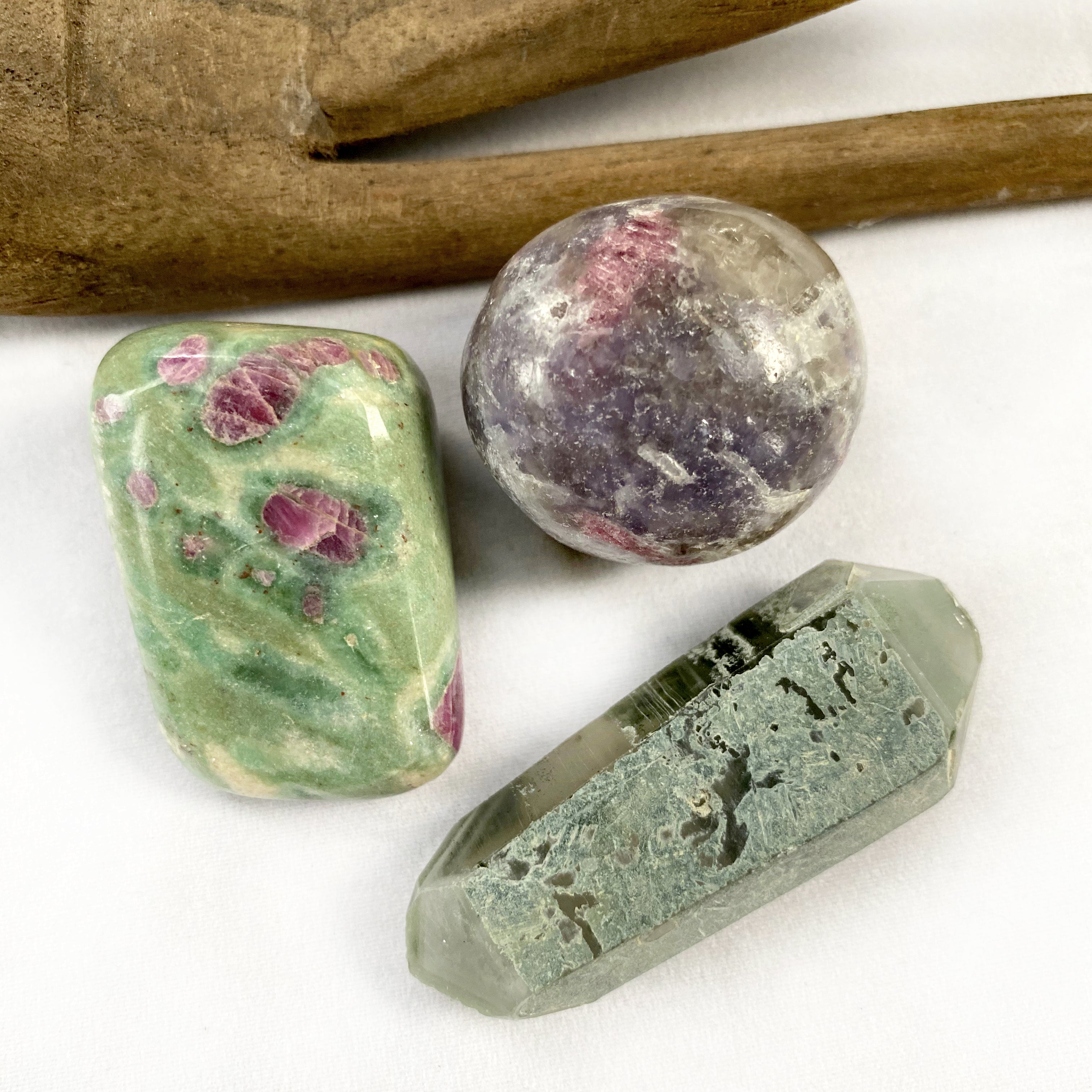 Crystal trio with Ruby in Fuchsite, Pegmatite & Chlorite Quartz ...