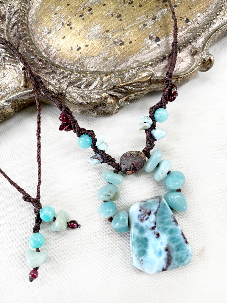 Larimar crystal healing amulet – Spirit Carrier