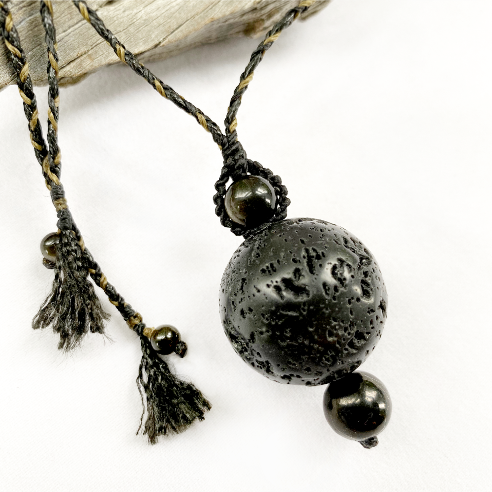 Crystal healing amulet with Lava Stone, Jet & Golden Sheen Obsidian ...