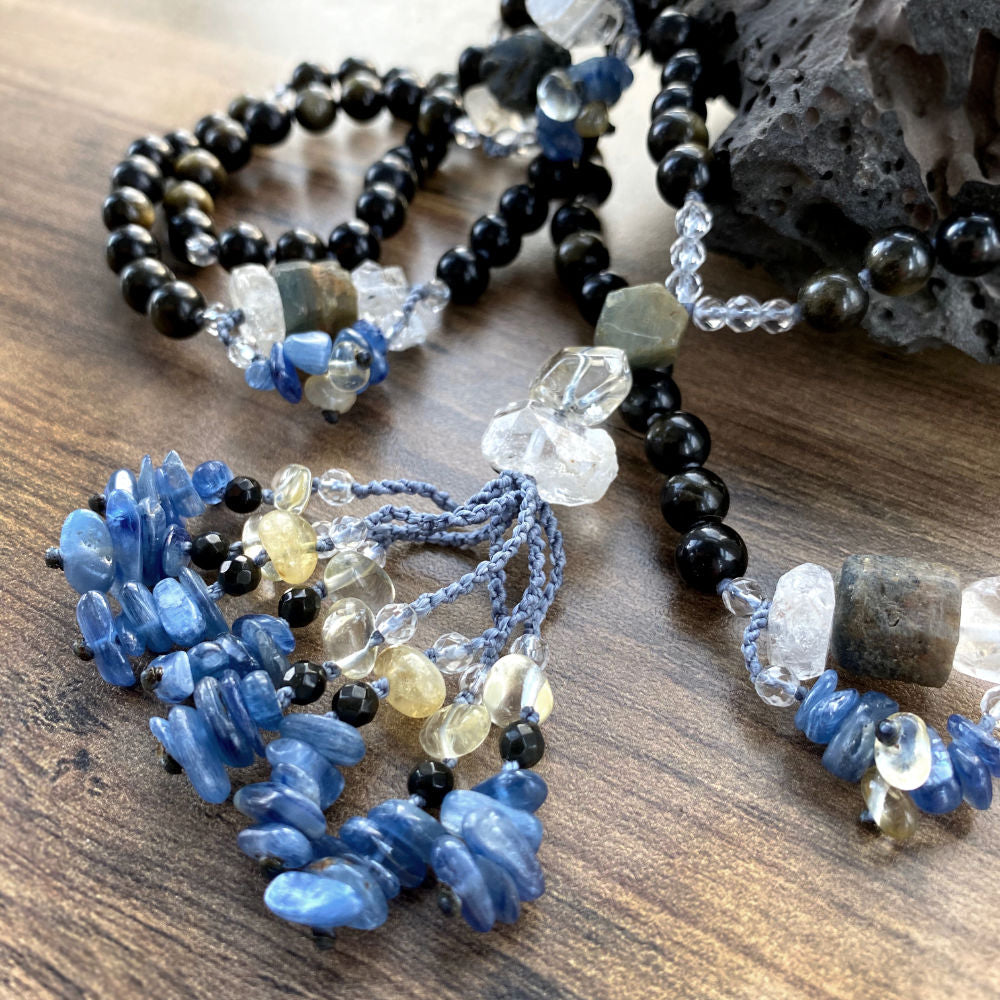 Full 108-bead meditation mala with Golden Sheen Obsidian counter beads ...