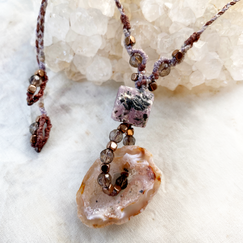 Crystal healing amulet with Ruby, Agate, Smokey Quartz & Hematite ...