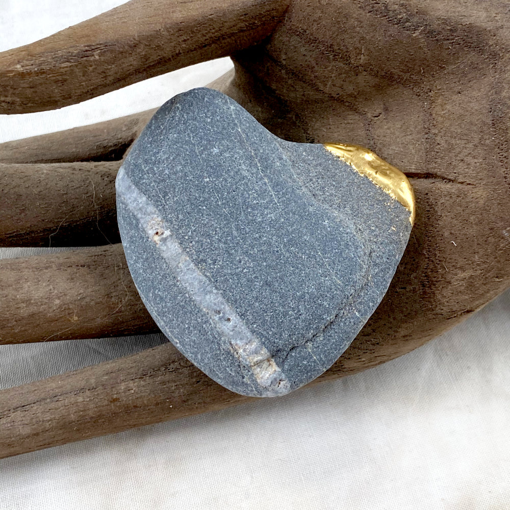 'Wishing Rock' ~ sea-tumbled Shale stone with genuine 24ct gold leaf ...