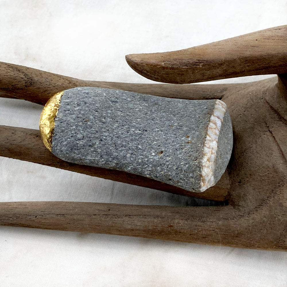 'Wishing Rock' ~ sea-tumbled Shale stone with genuine 24ct gold leaf ...