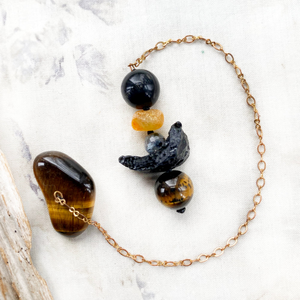 Pendulum with Tiger Eye, Tektite, Labradorite, Hawk Eye and Amber ...